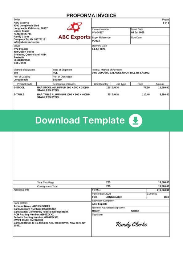 Create A Proforma Invoice Free Template IncoDocs